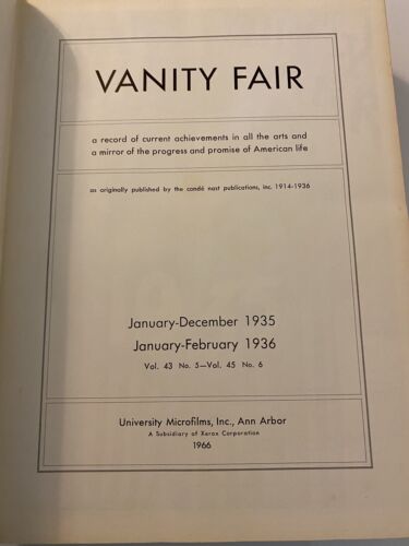 Vanity Fair Facsimile 7 Volumes University Microfilms International ...