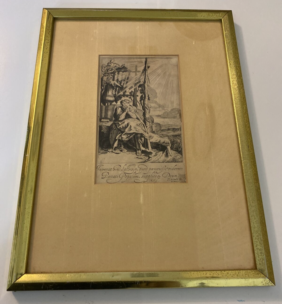 Antique print, etching, Jonah Sitting under the Gourd by Jan van de ...